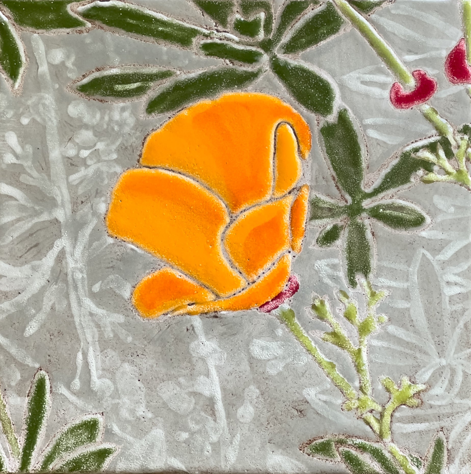 Celebrating California Tile 6.5x6.5" - Anni's Garden – Pebble Ceramics