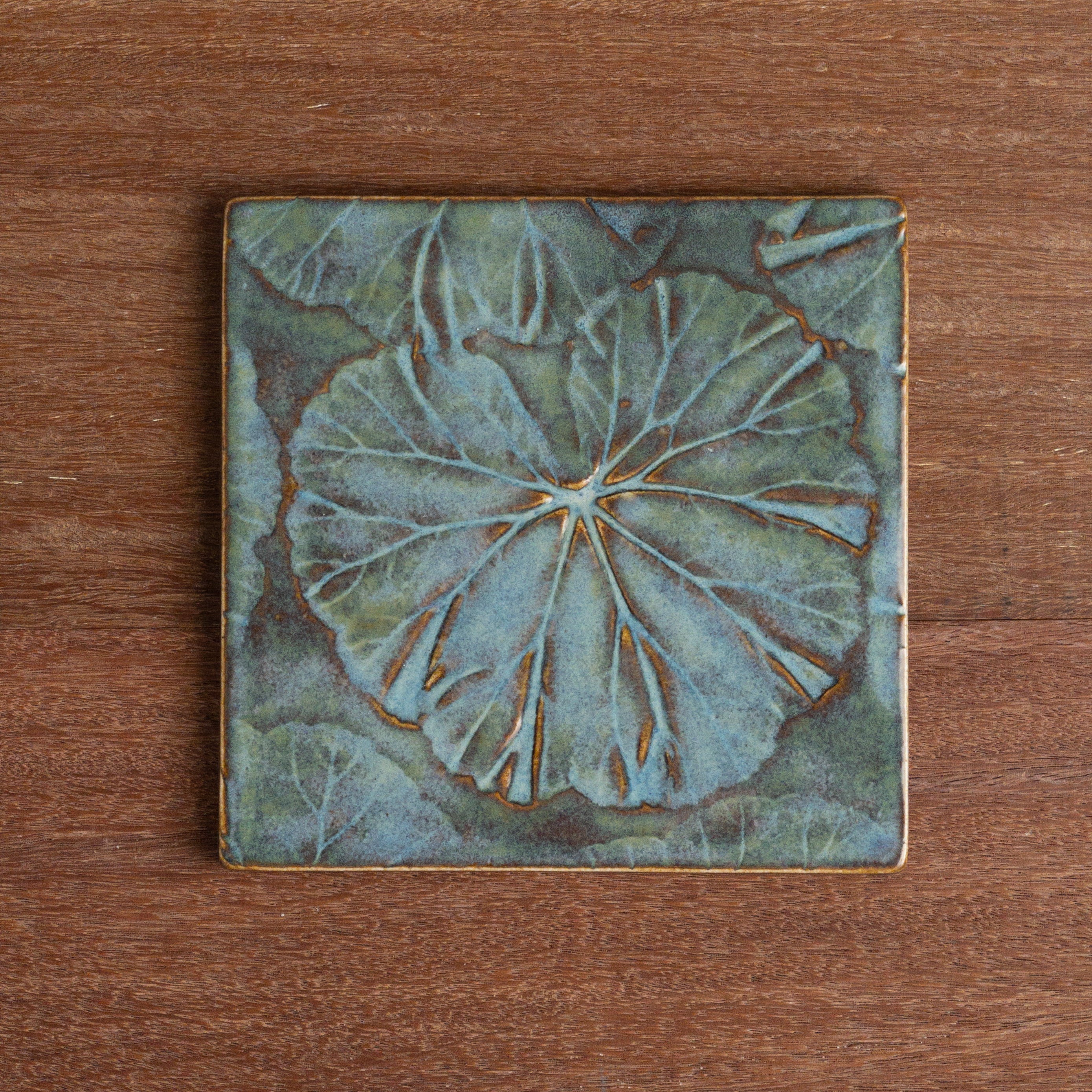 Leaf Motif Square Coaster 4.25" Geranium – Pebble Ceramics