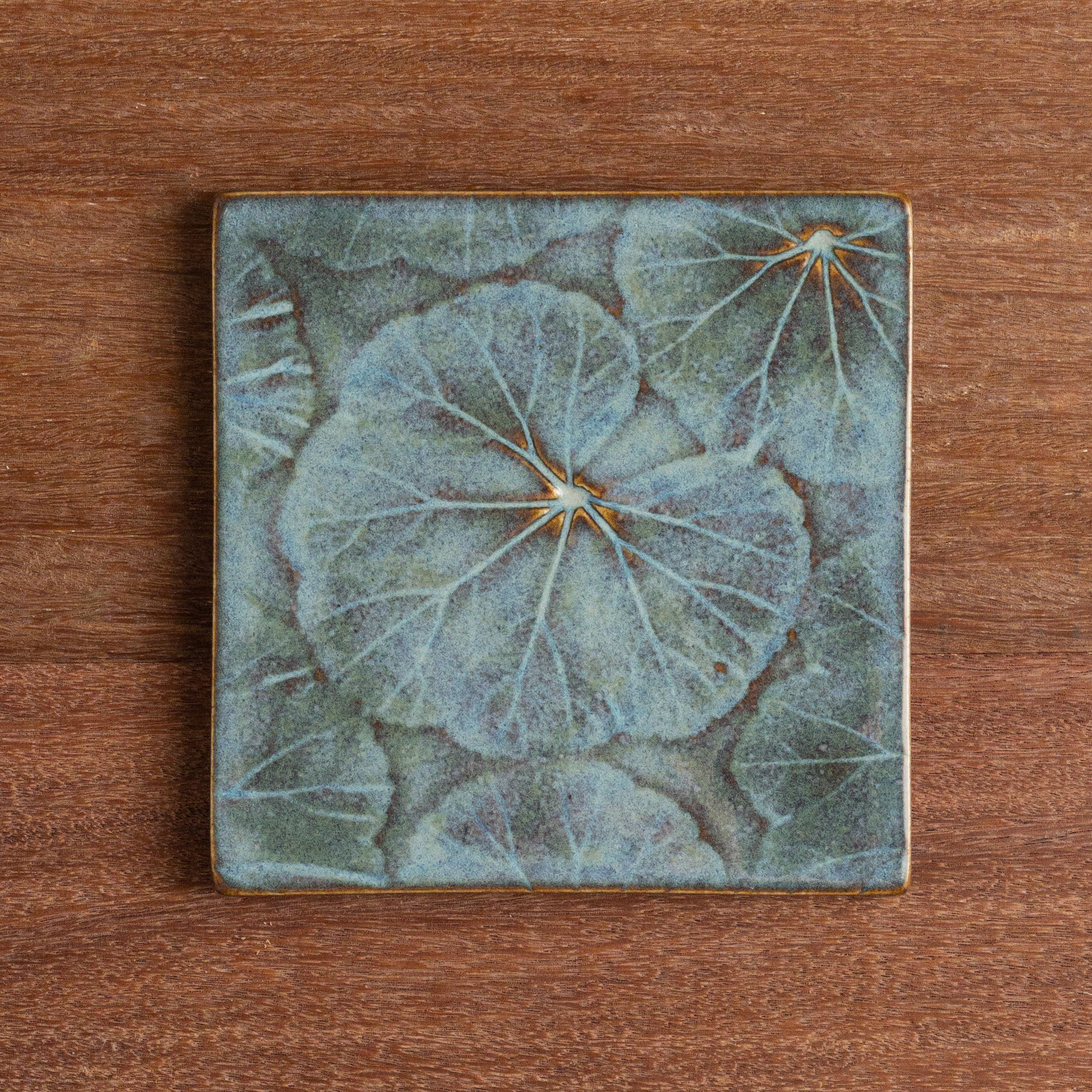 Leaf Motif Square Coaster 4.25" Geranium – Pebble Ceramics