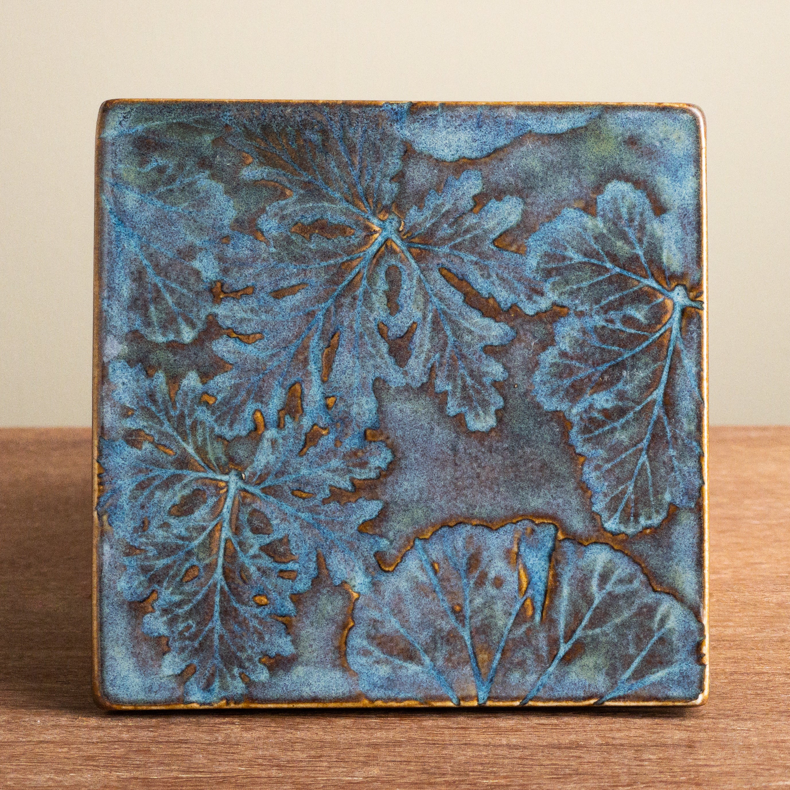 Leaf Motif Square Coaster 4.25" – Pebble Ceramics